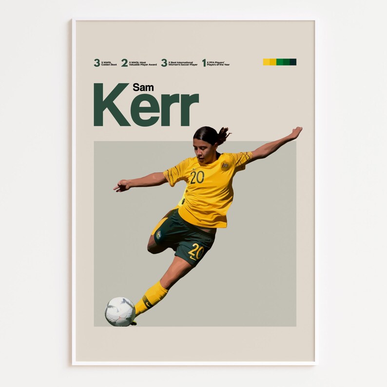 Sam Kerr Poster, Football Poster, Minimalist, Helvetica, Mid-century ...