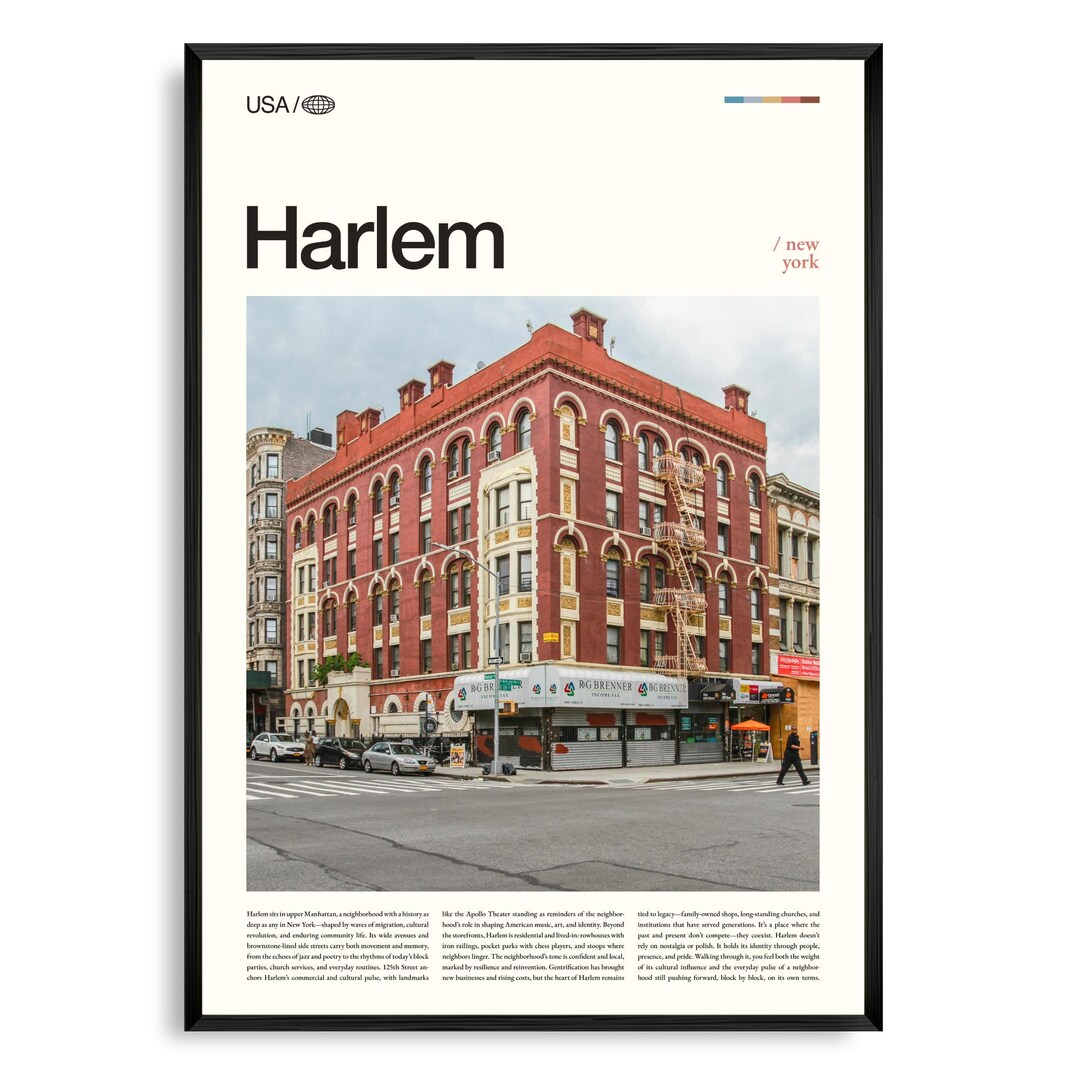Harlem New York Wall Art, Historic Neighborhood Print, Harlem Poster ...