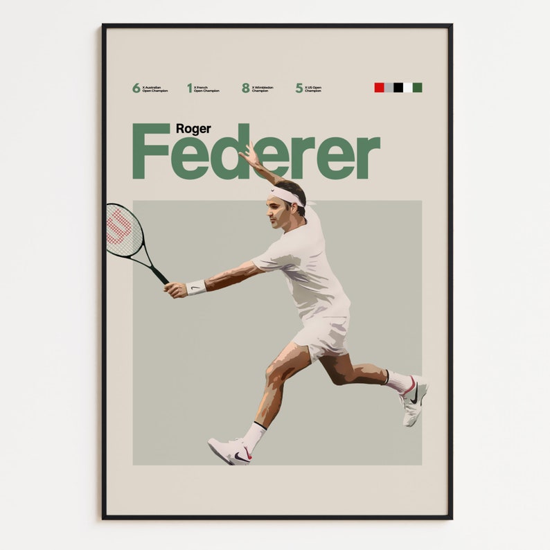 Roger Federer Poster, Tennis Poster, Minimalist, Helvetica, Mid-century ...