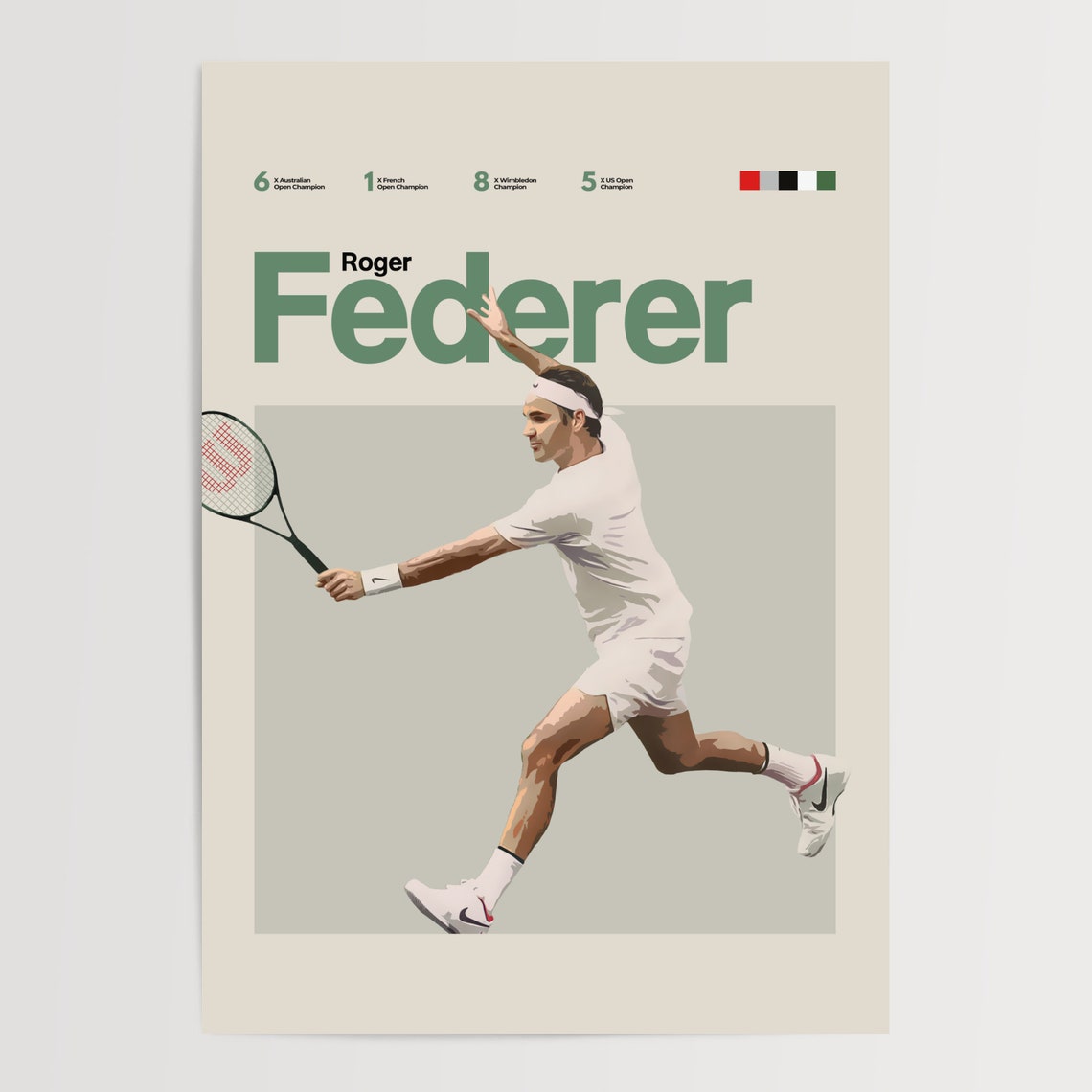 Roger Federer Poster, Tennis Poster, Minimalist, Helvetica, Mid-century ...