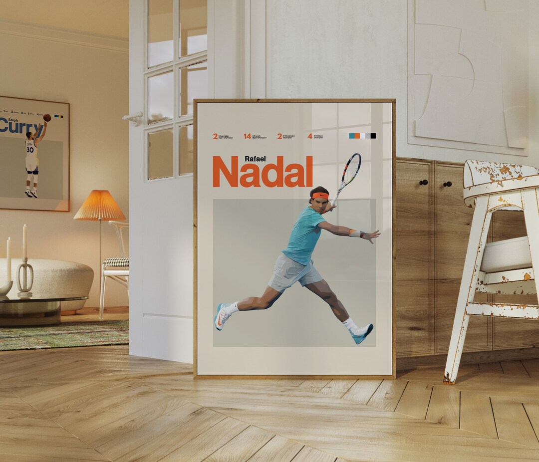 Rafael Nadal Poster, Tennis Poster, Minimalist, Helvetica, Mid-century ...