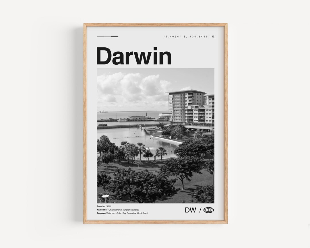 Darwin Print Black and White, Darwin Wall Art, Darwin Poster, Darwin ...