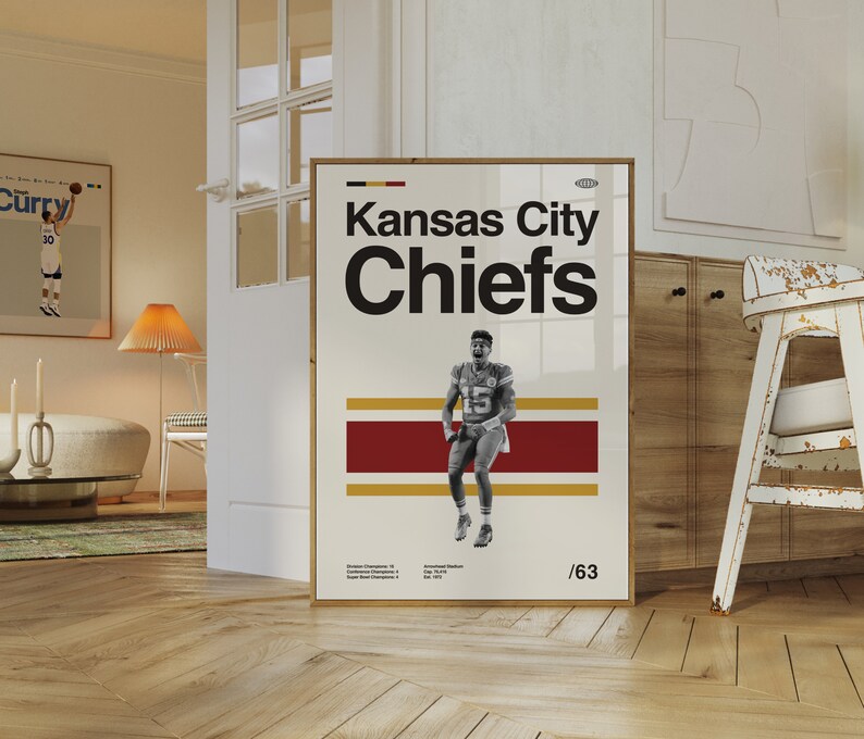 Kansas City Chiefs Poster, Minimalist, Helvetica, Mid-century Modern ...