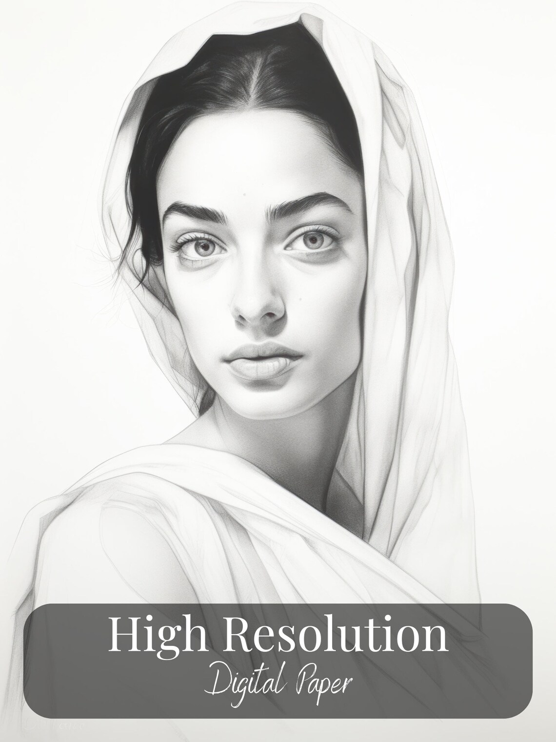 Lady Portrait in Line Art Style, Ready to Print, Digital Image for ...