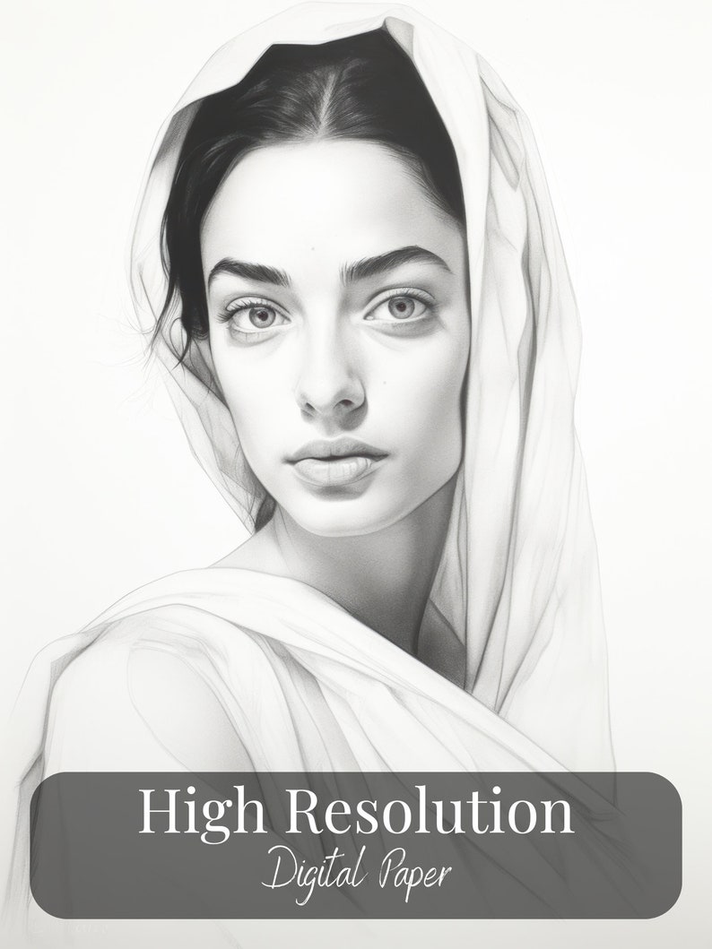 Lady Portrait in Line Art Style, Ready to Print, Digital Image for ...