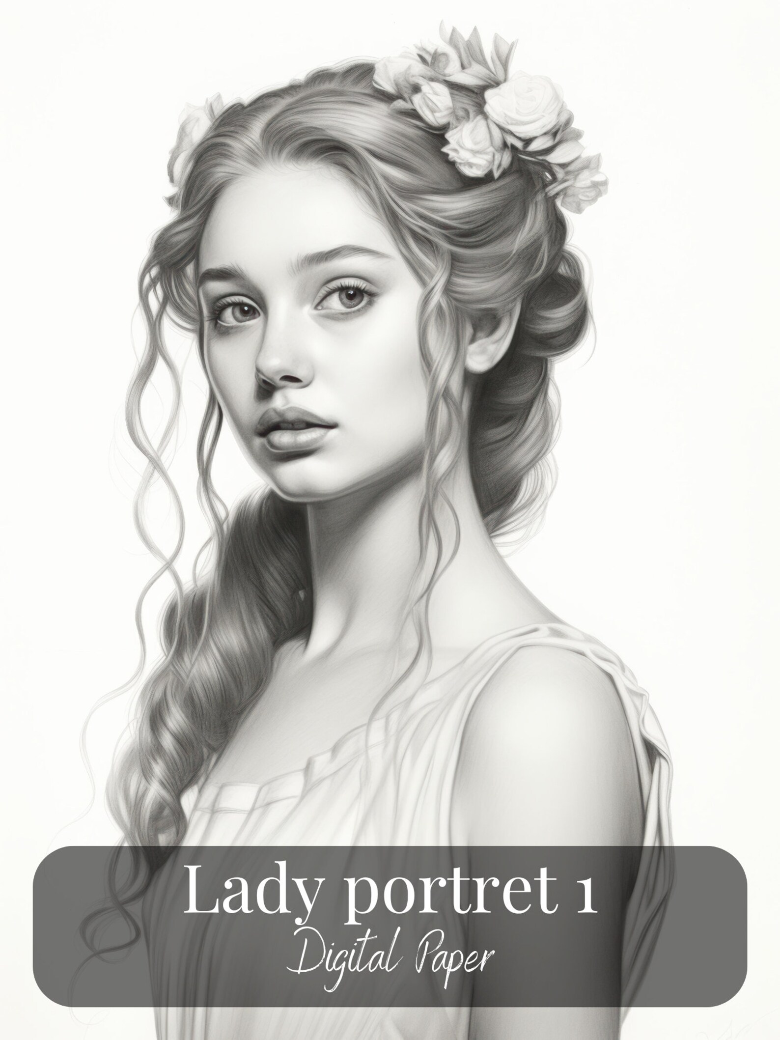 Lady Portrait in Line Art Style, Ready to Print, Digital Image for ...