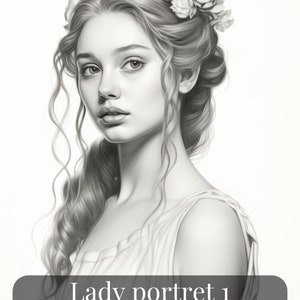 Lady Portrait in Line Art Style, Ready to Print, Digital Image for ...