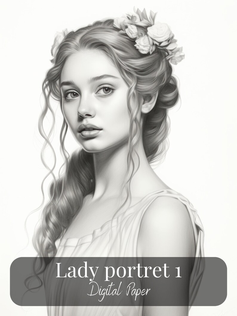 Lady Portrait in Line Art Style, Ready to Print, Digital Image for ...