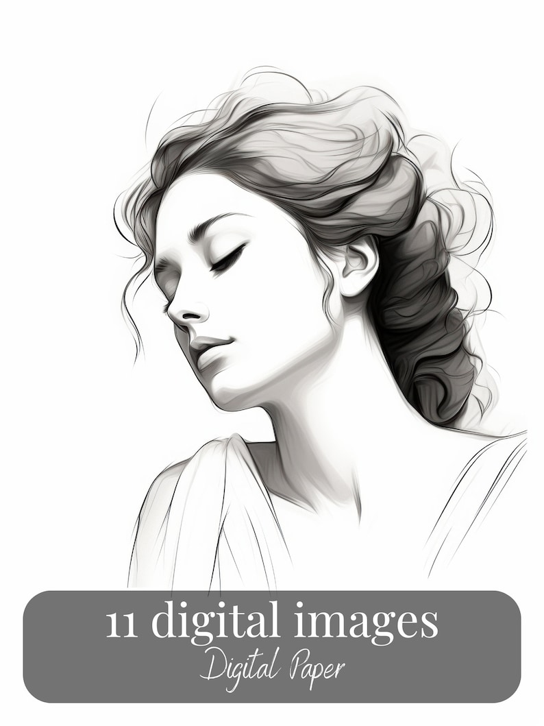 Lady Portrait in Line Art Style, Ready to Print, Digital Image for ...