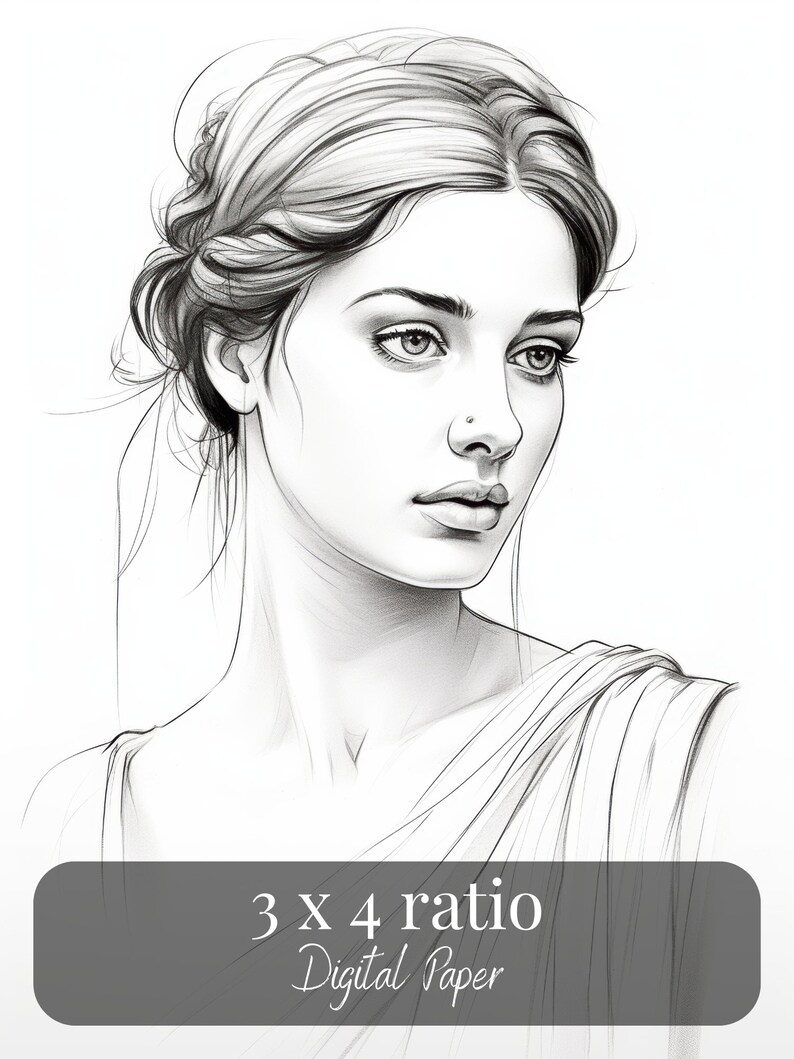 Lady Portrait in Line Art Style, Ready to Print, Digital Image for ...