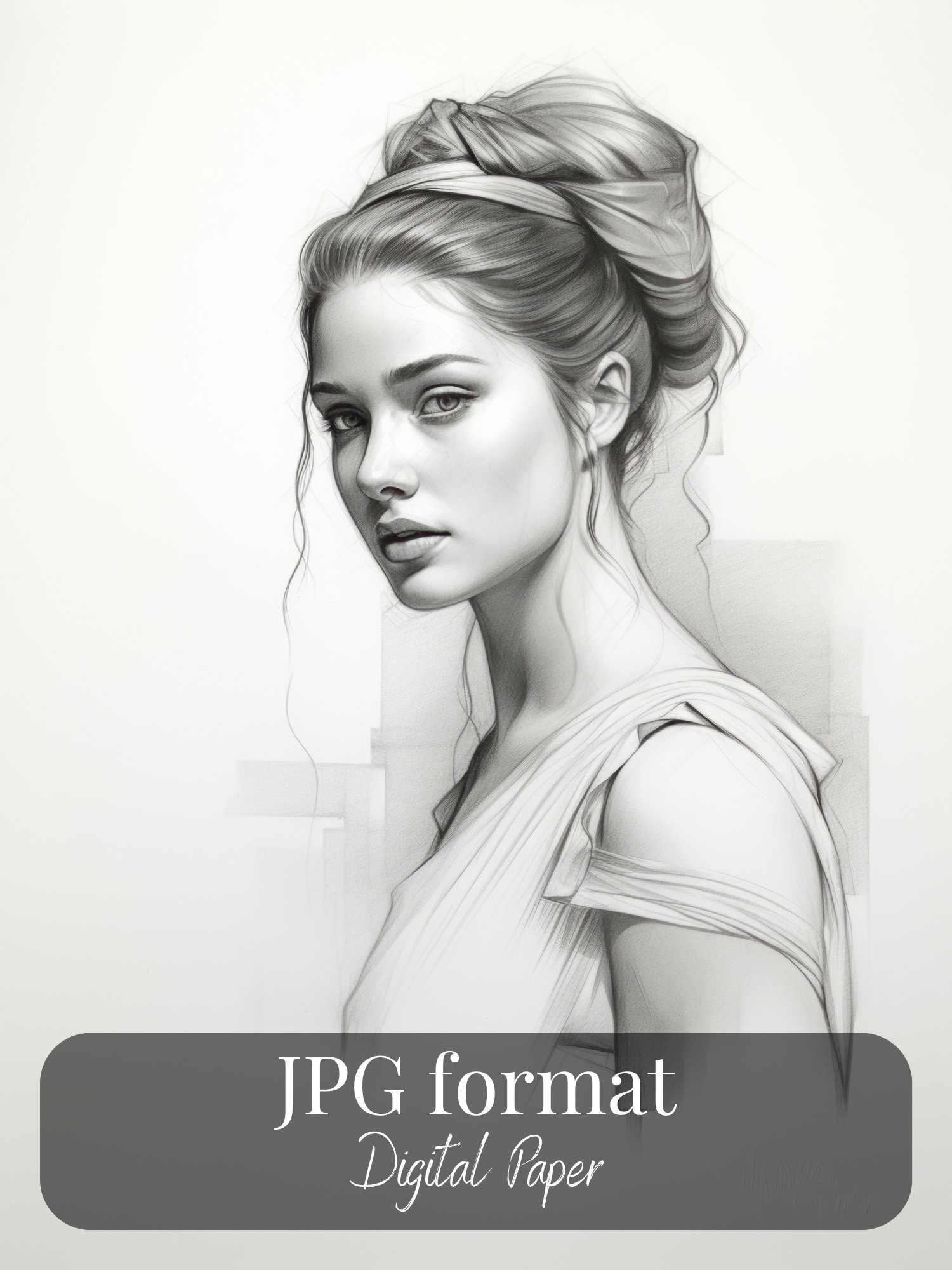 Lady Portrait in Line Art Style, Ready to Print, Digital Image for ...