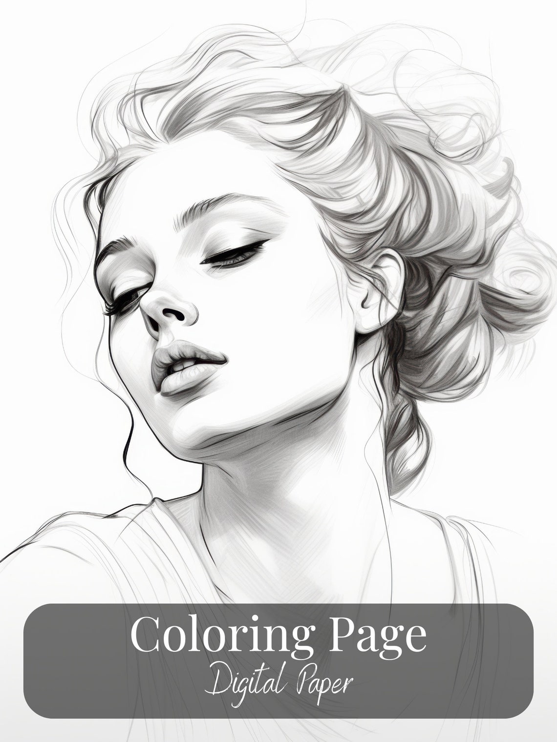 Lady Portrait in Line Art Style, Ready to Print, Digital Image for ...