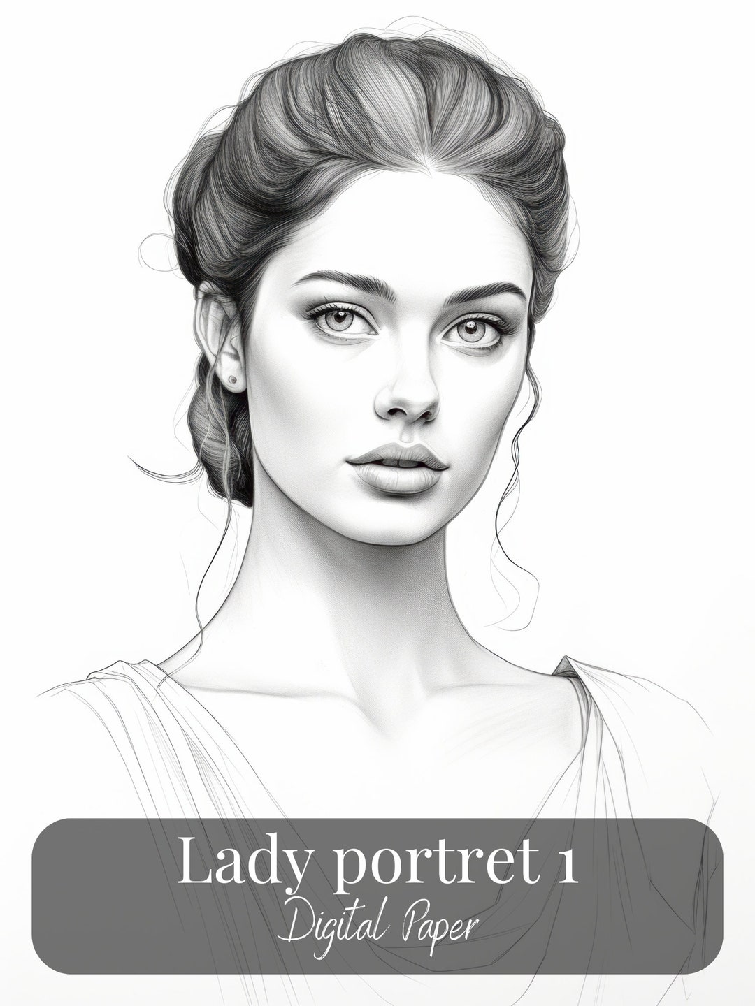 Lady Portrait in Line Art Style, Ready to Print, Digital Image for ...