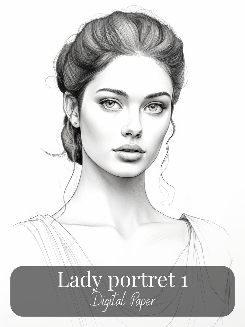 Lady Portrait in Line Art Style, Ready to Print, Digital Image for ...