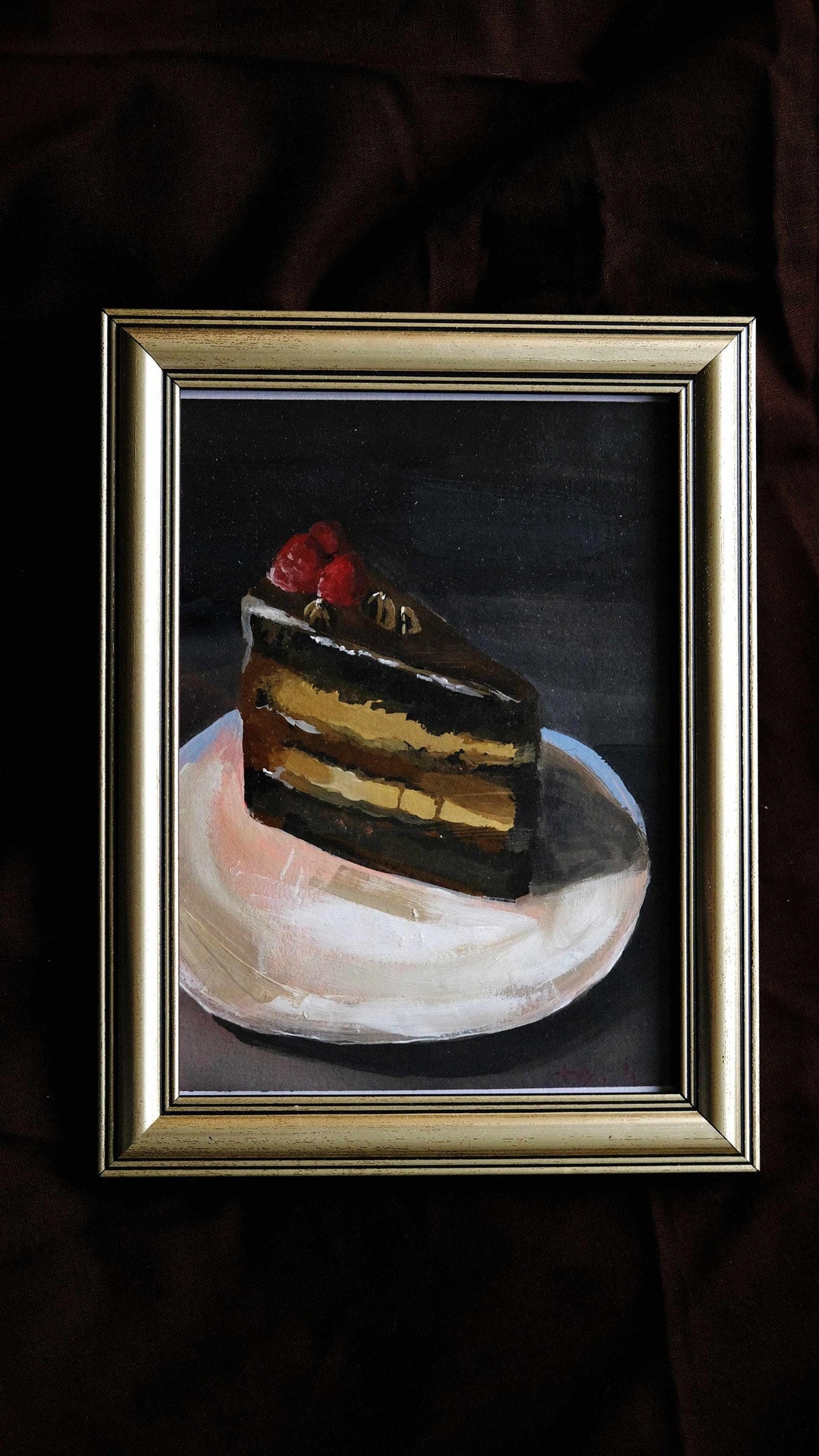 Chocolate Cake Home Wall Decor Original Painting Still Life Baking Gift ...