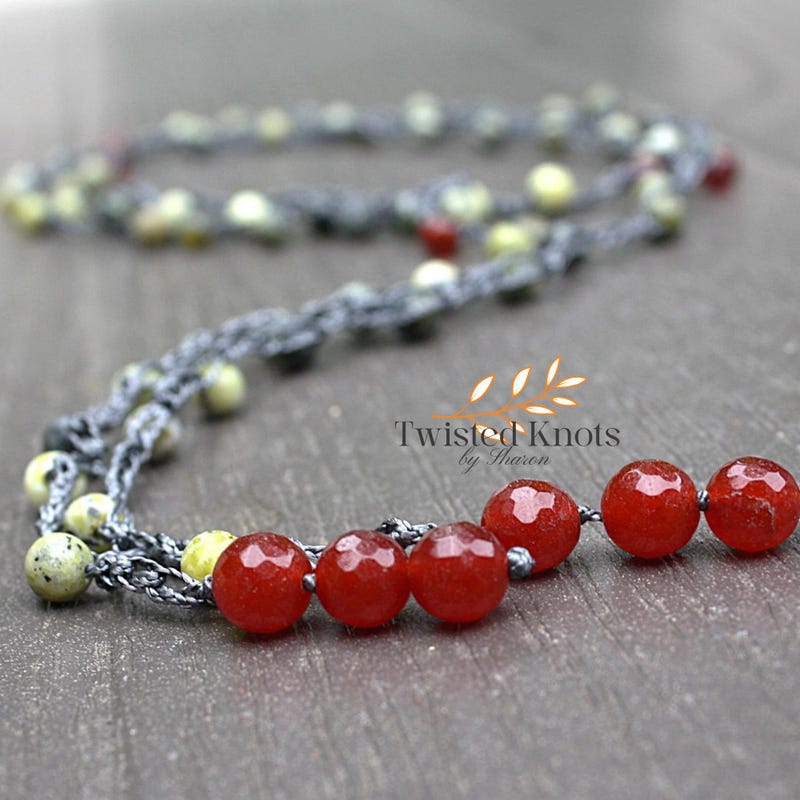 Crochet Jasper Necklace - Etsy