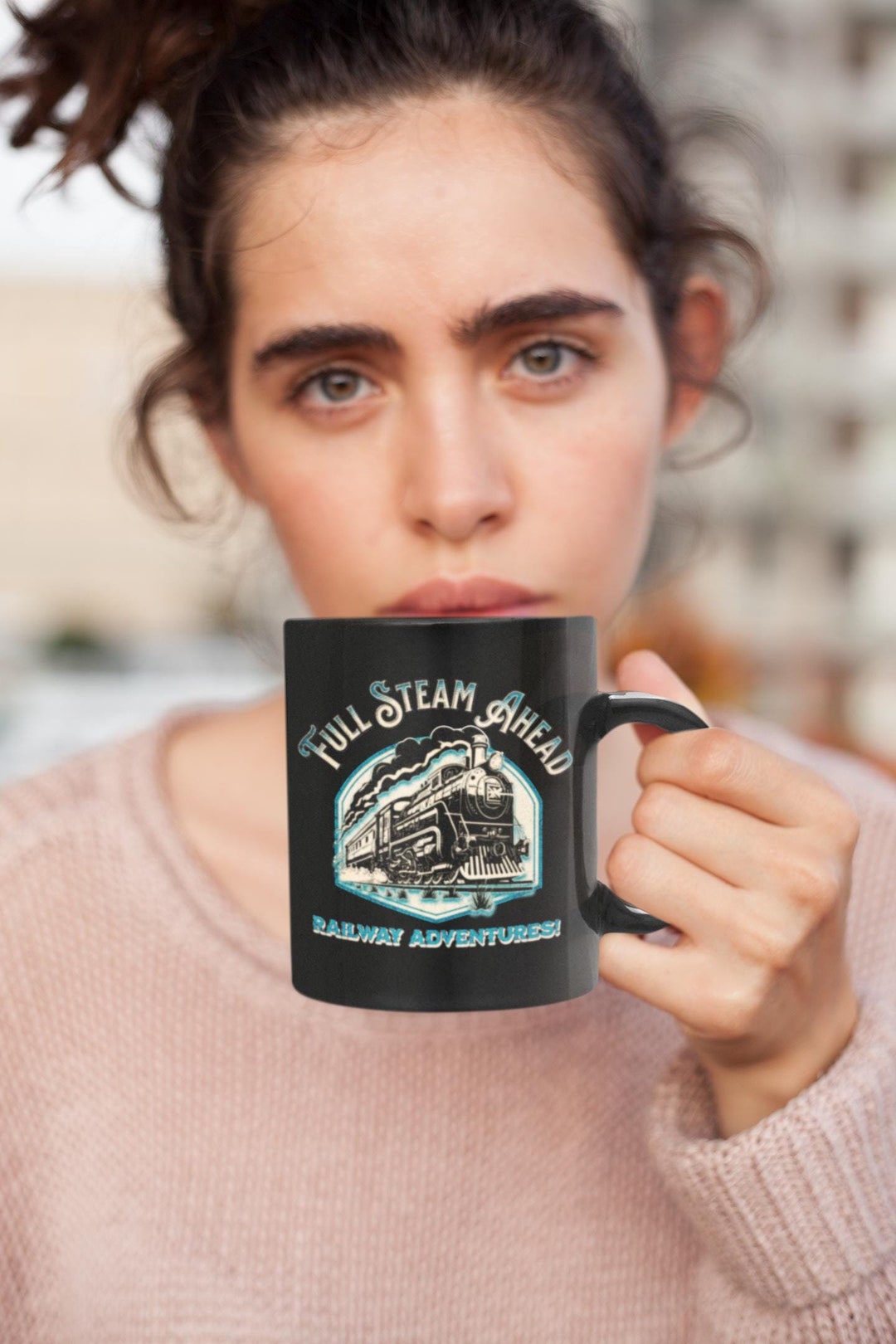 Western Steam Locomotive Black Mug, Ideal for Train Lovers & Steampunk ...