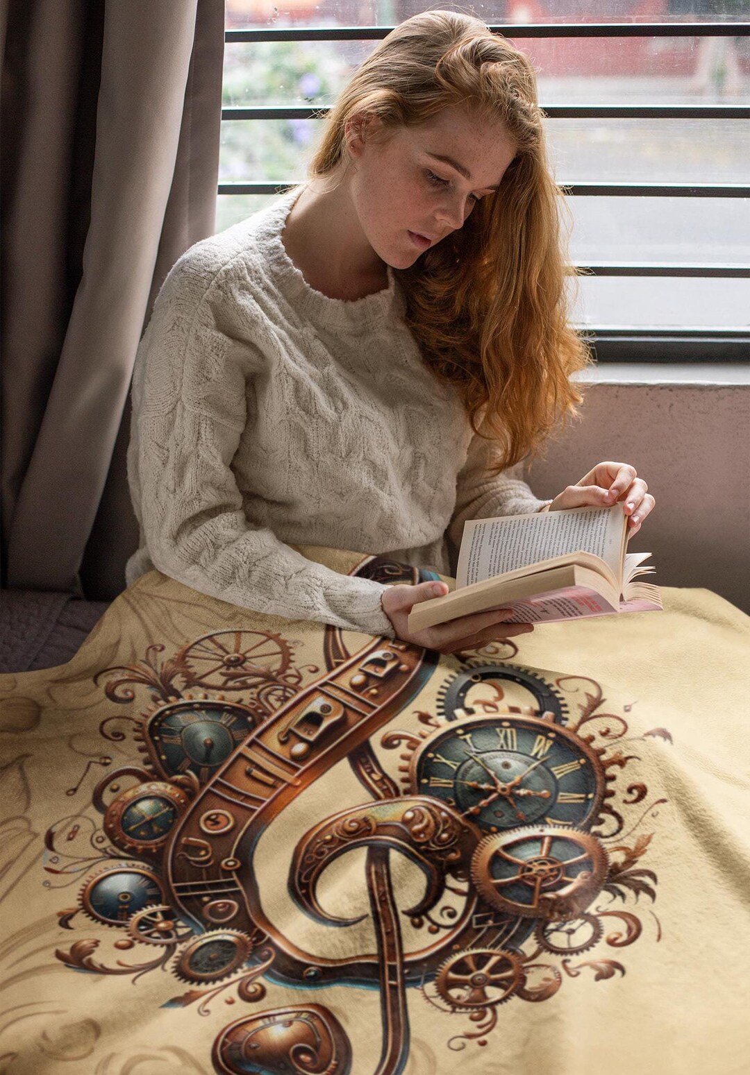 Sherpa Fleece Blanket 50x60, Vintage Steampunk Treble Clef Music Symbol ...