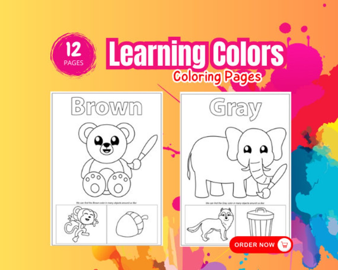 Learning Colors Coloring Pages, Cute Coloring Pages, 12 Pages, PDF ...