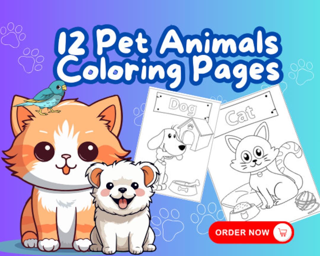 Pet Animals Coloring Pages, Cute Coloring Pages, 12 Pages, PDF Digital ...