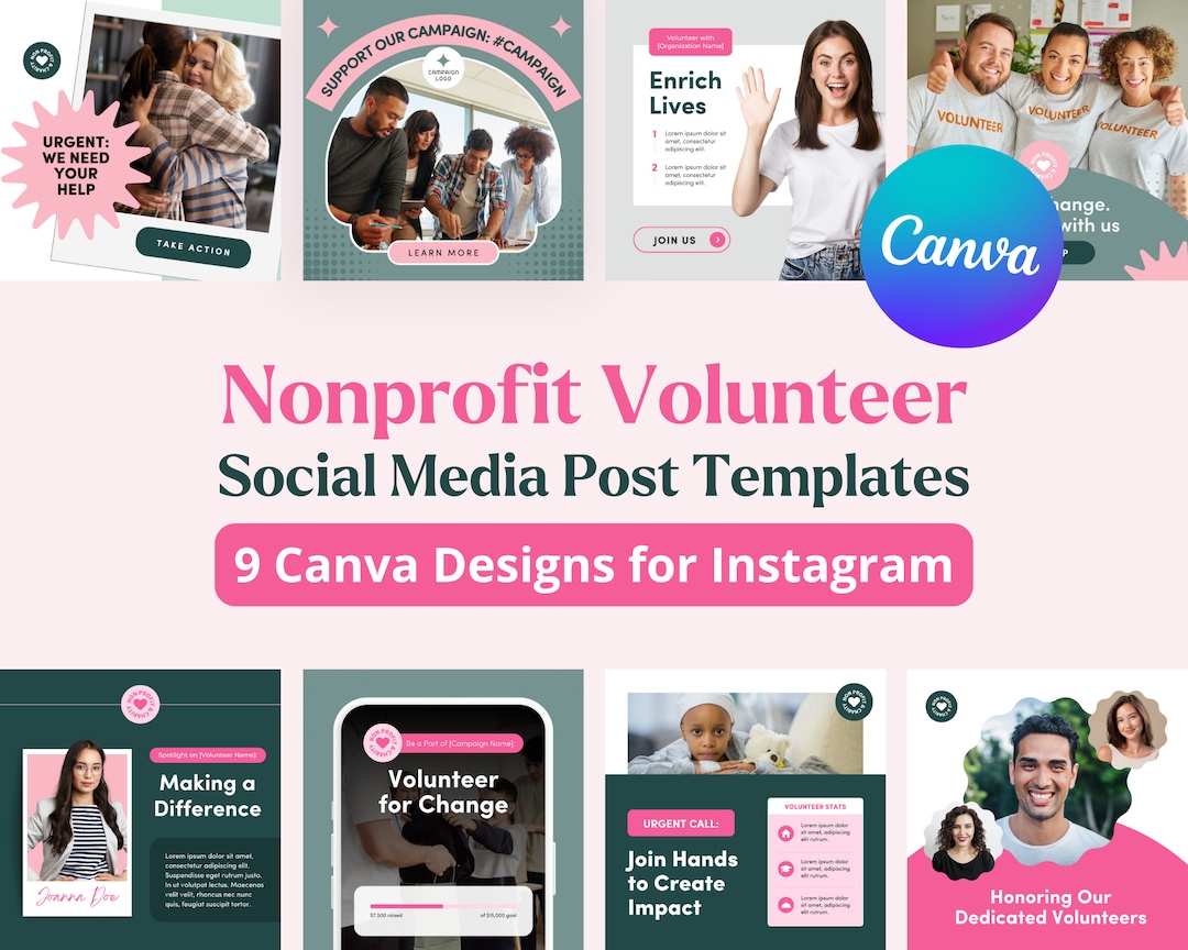 Nonprofit Volunteer Canva Social Media Templates | Editable Graphics ...