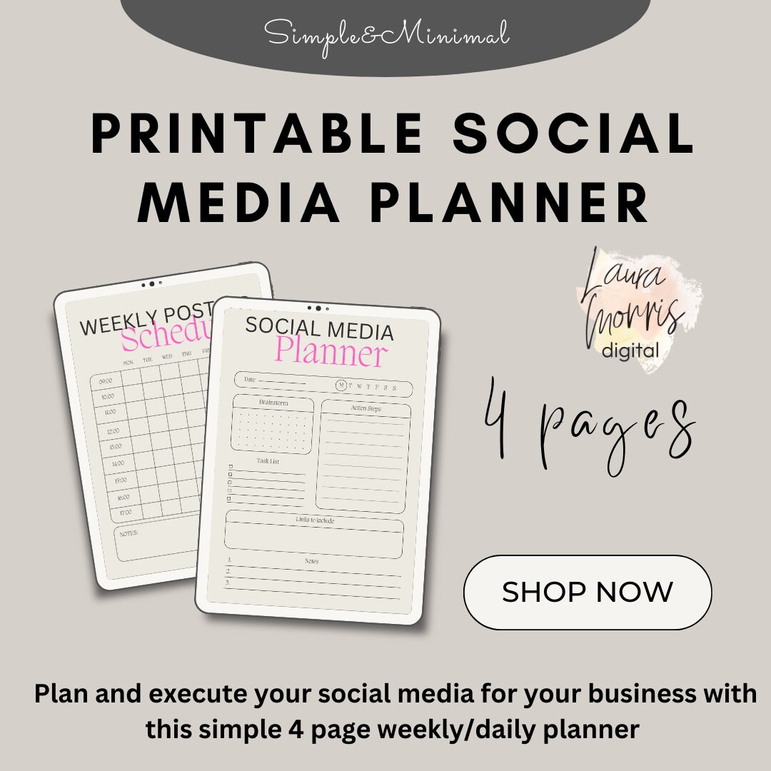 A4 - 4 Pages - Printable - Daily SOCIAL MEDIA Printable Planner for ...