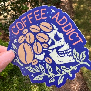 Coffee Addict Sticker | Coffee Lover Sticker | Skull Sticker | Skeleton ...