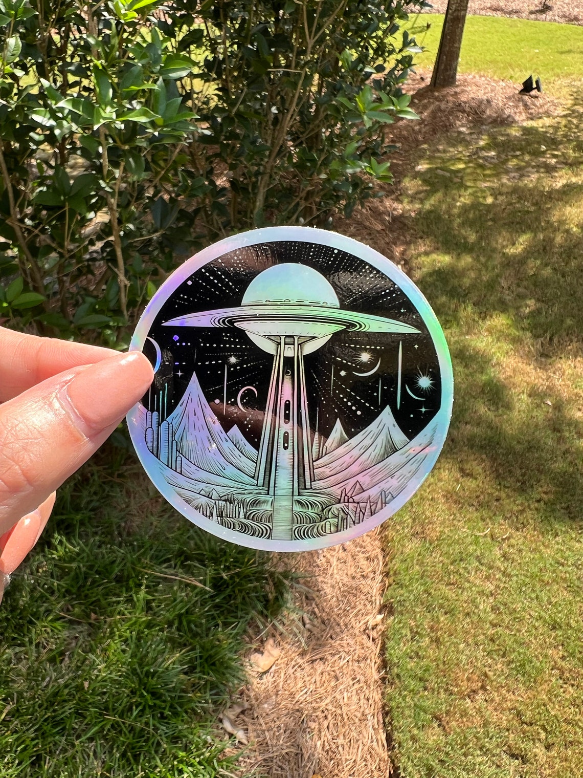 Holographic UFO Sticker | Space Sticker | Mountain Sticker | Night Sky ...
