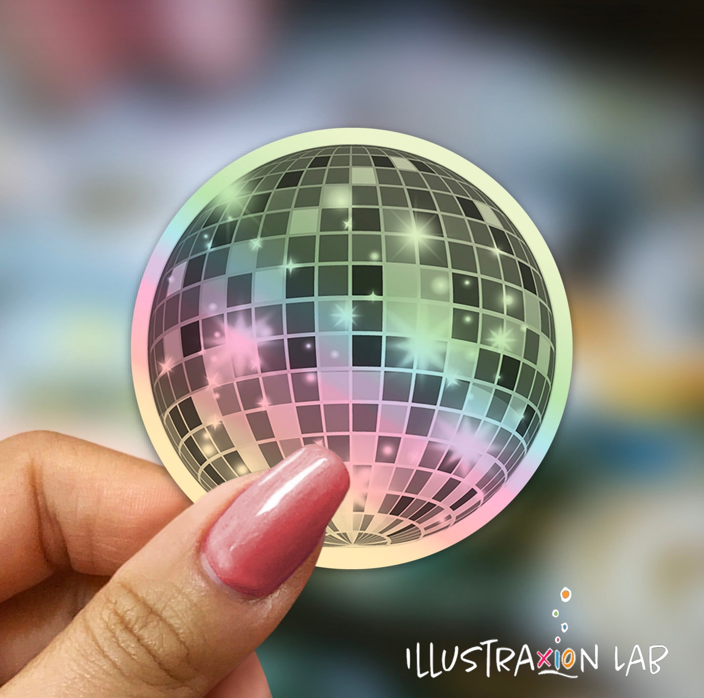 Holographic Silver Disco Ball Sticker Disco Fever Sticker - Etsy