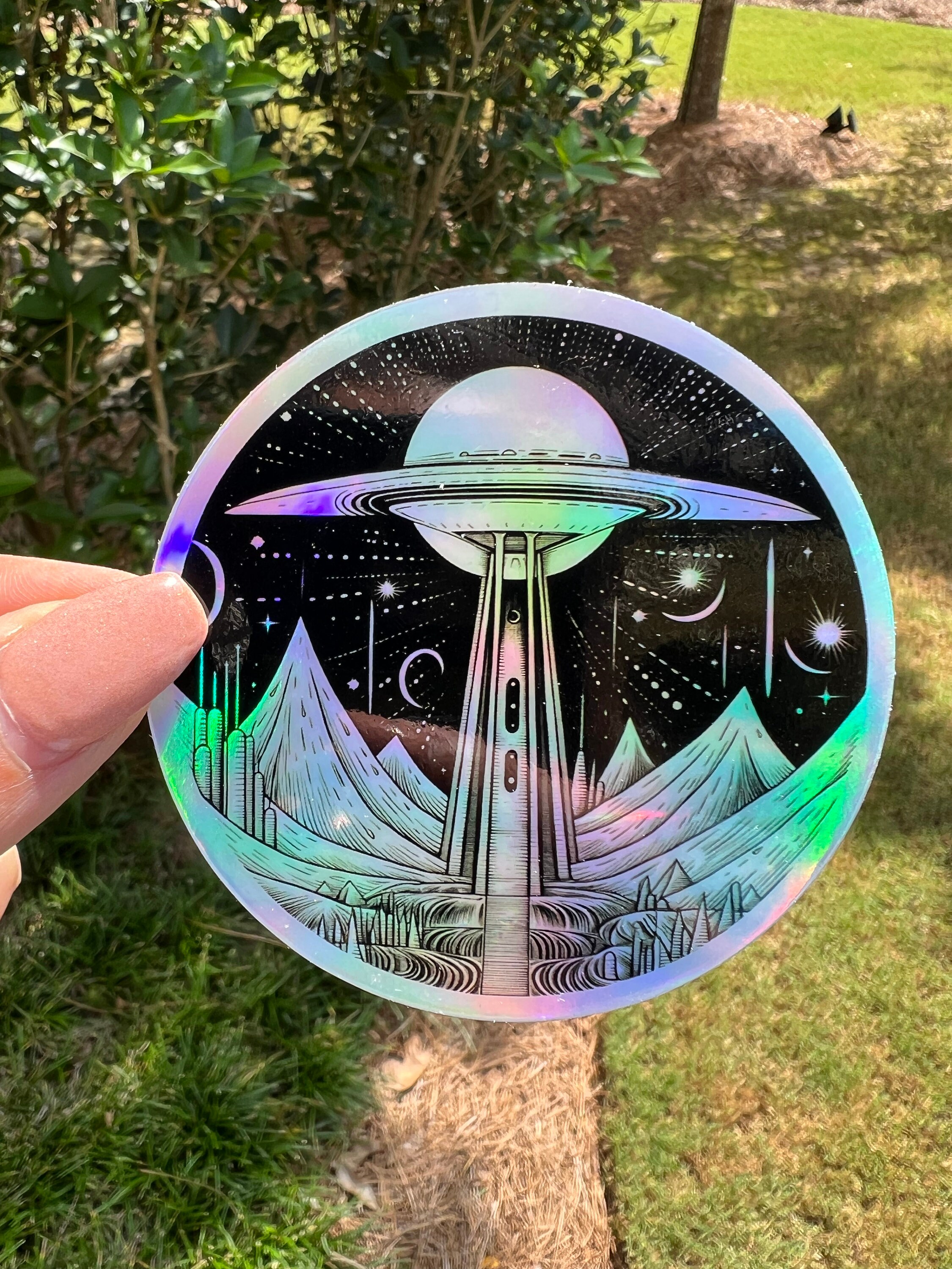 Holographic UFO Sticker | Space Sticker | Mountain Sticker | Night Sky ...