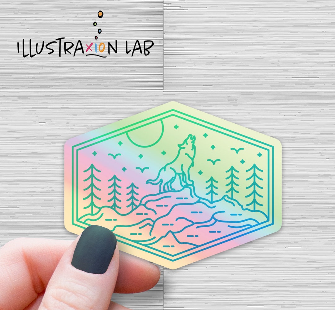 Holographic Wolf Moon Sticker | Holographic Sticker | Camping Sticker ...
