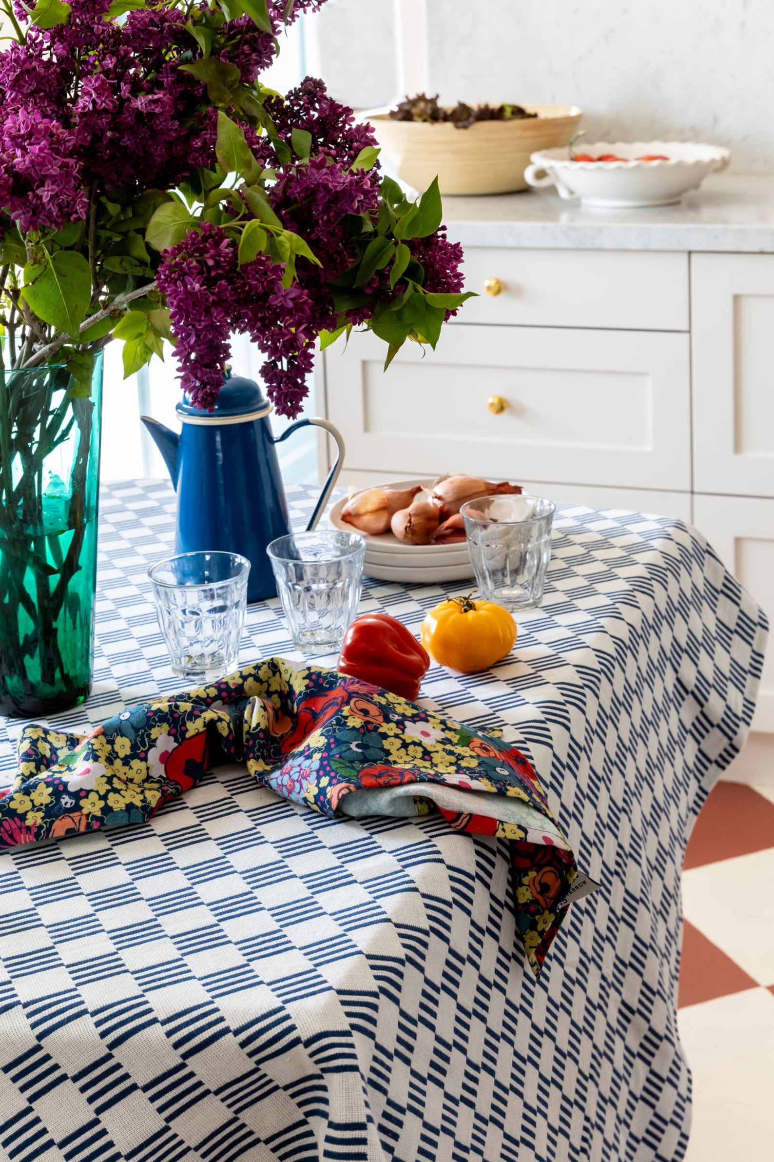 Woven Cotton Tablecloth - Navy and White, Double-sided - Etsy