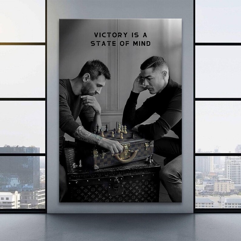 Messi & Ronaldo Chess Poster, Football Legends Canvas, Soccer Player ...