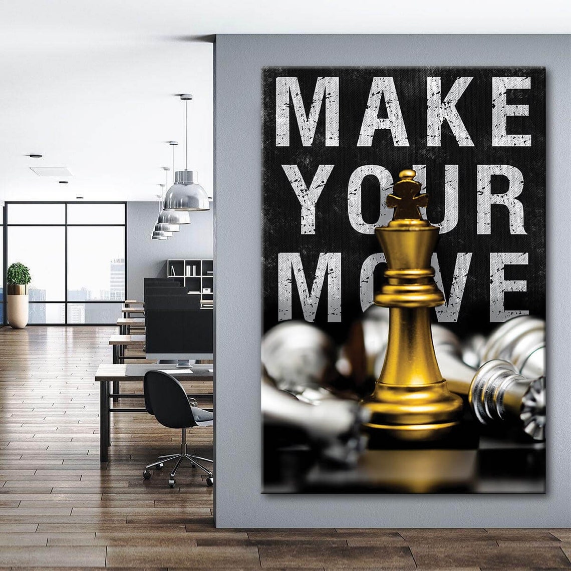Make Your Move Motivational Wall Art Gold Chess Inspirational Quote ...
