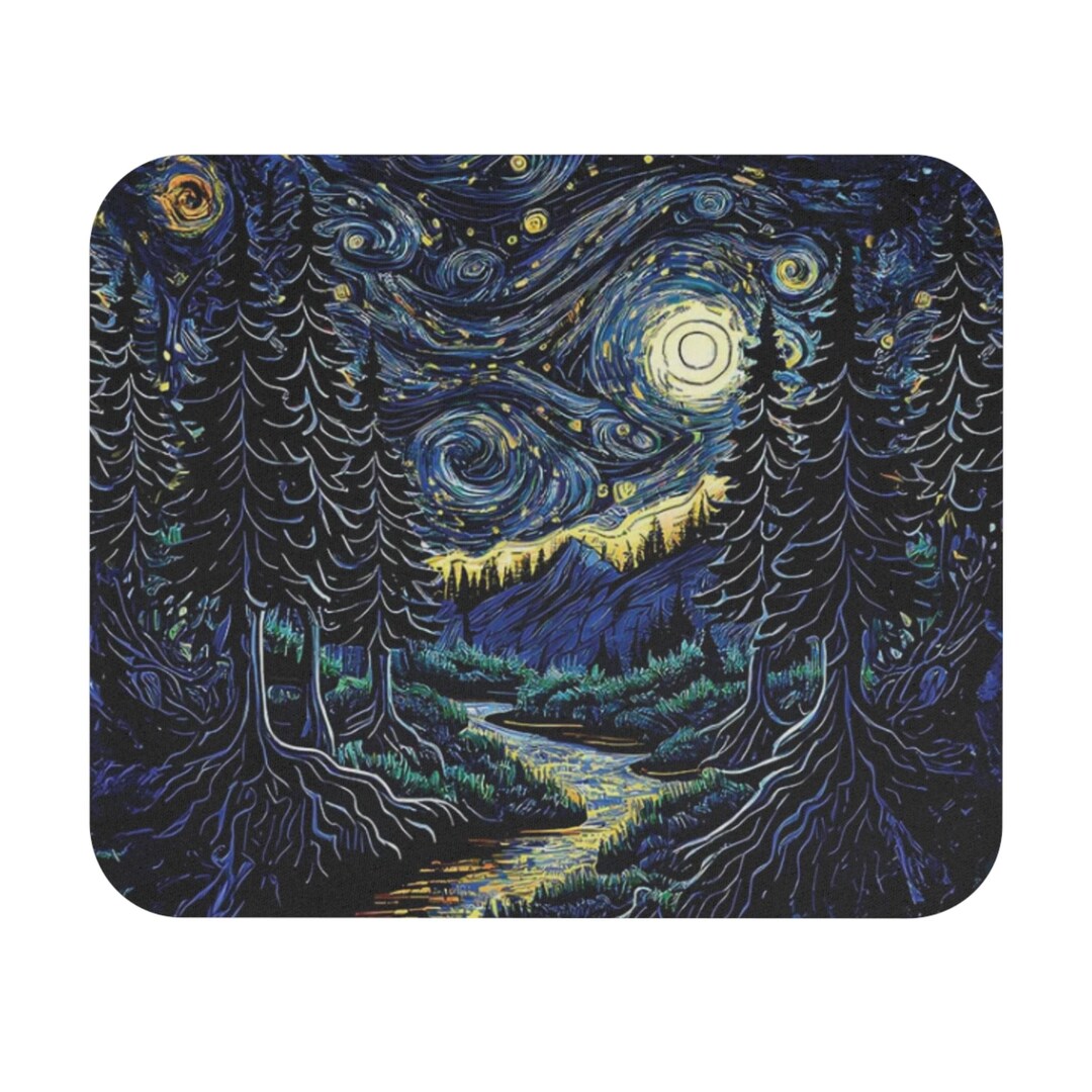 Starry Night Mouse Pad, Forest Landscape Desk Mat, Artistic Gaming ...