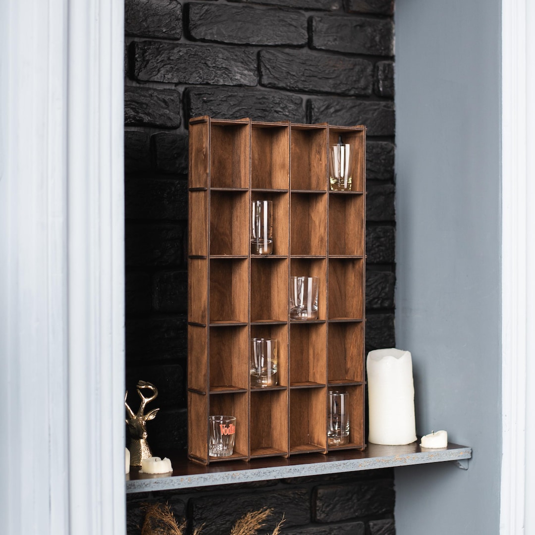 Shot Glass Display Cabinet, Wooden Wall Shot Glass Holder, Bar Display ...