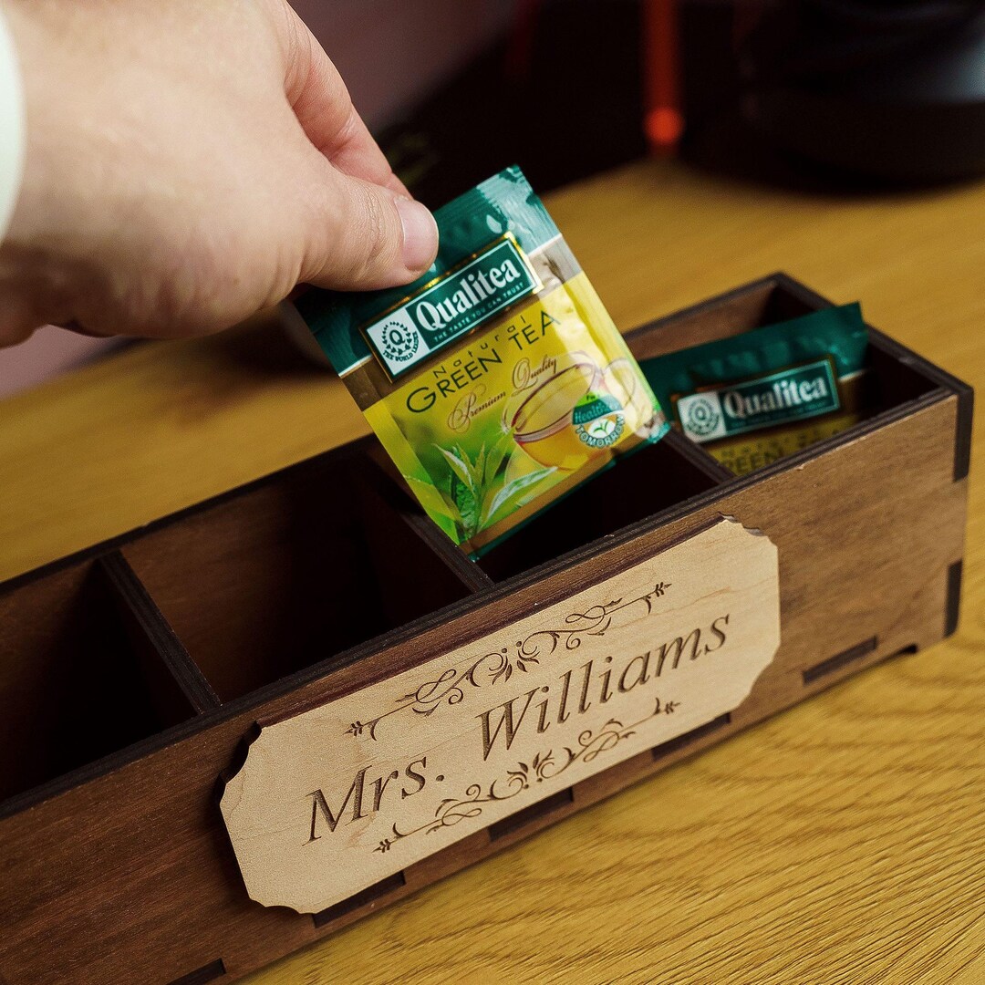 Custom Wooden Tea Bag Organizer Box, Personalized Tea Storage Case ...