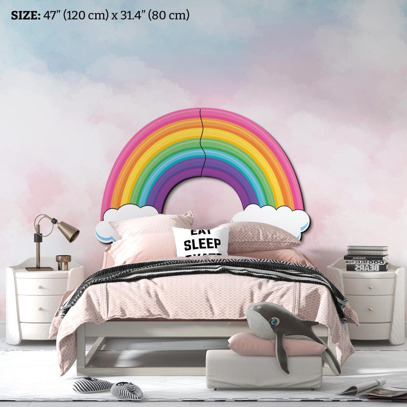 Rainbow Wooden Headboard, Rainbow Wall Decor, Above Bed Wall Art ...