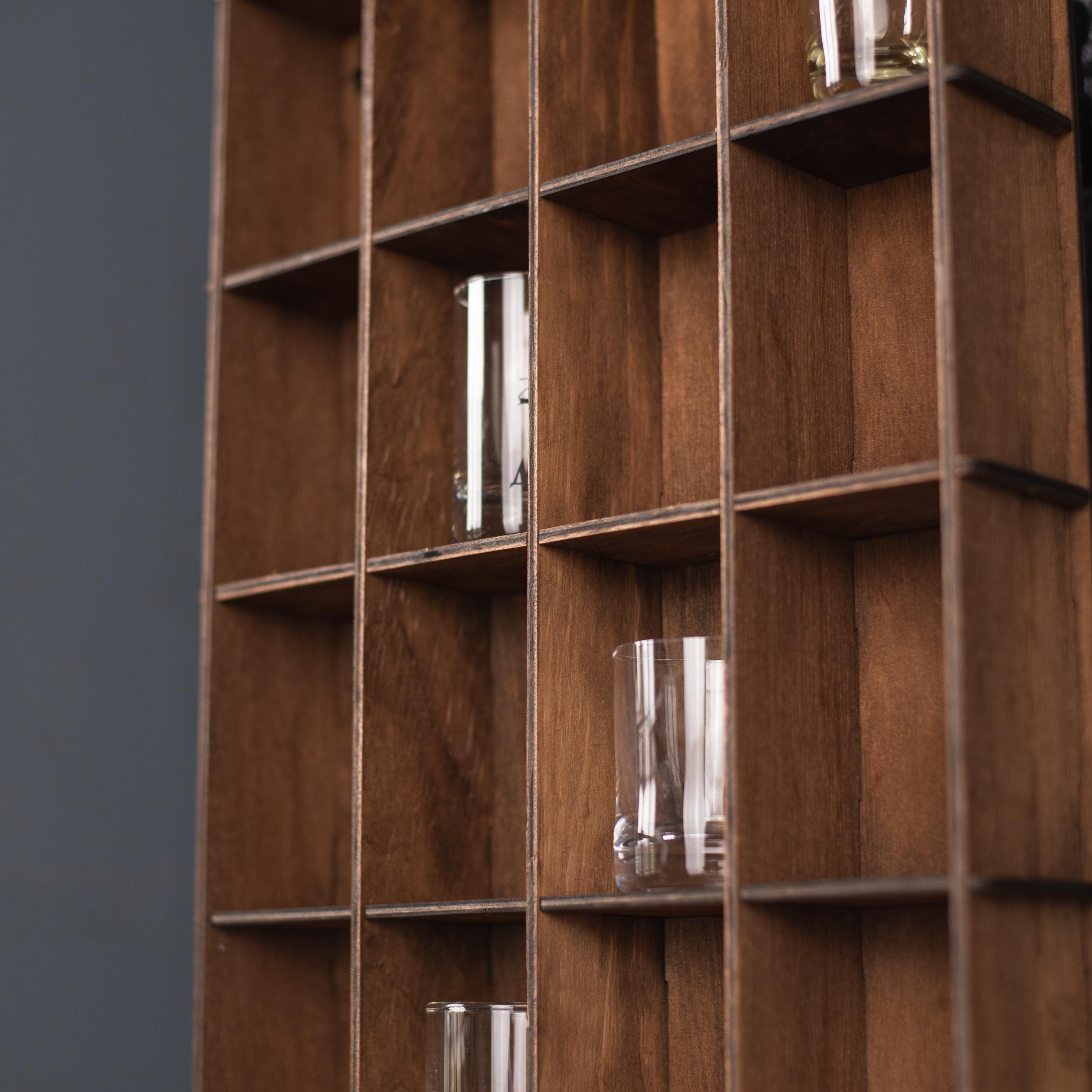 Shot Glass Display Cabinet, Wooden Wall Shot Glass Holder, Bar Display ...