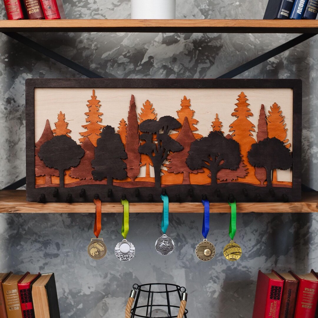 Wooden Medal Display Rack, Running Medal Holder, Custom Medal Hanger ...