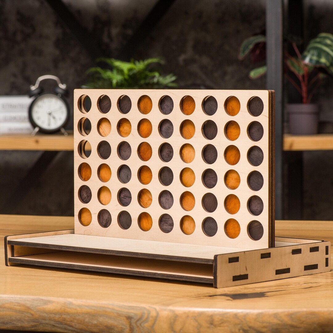 Four in a Row Game, Wooden 4 in Line Game, 4 in a Row Game, Game Board ...