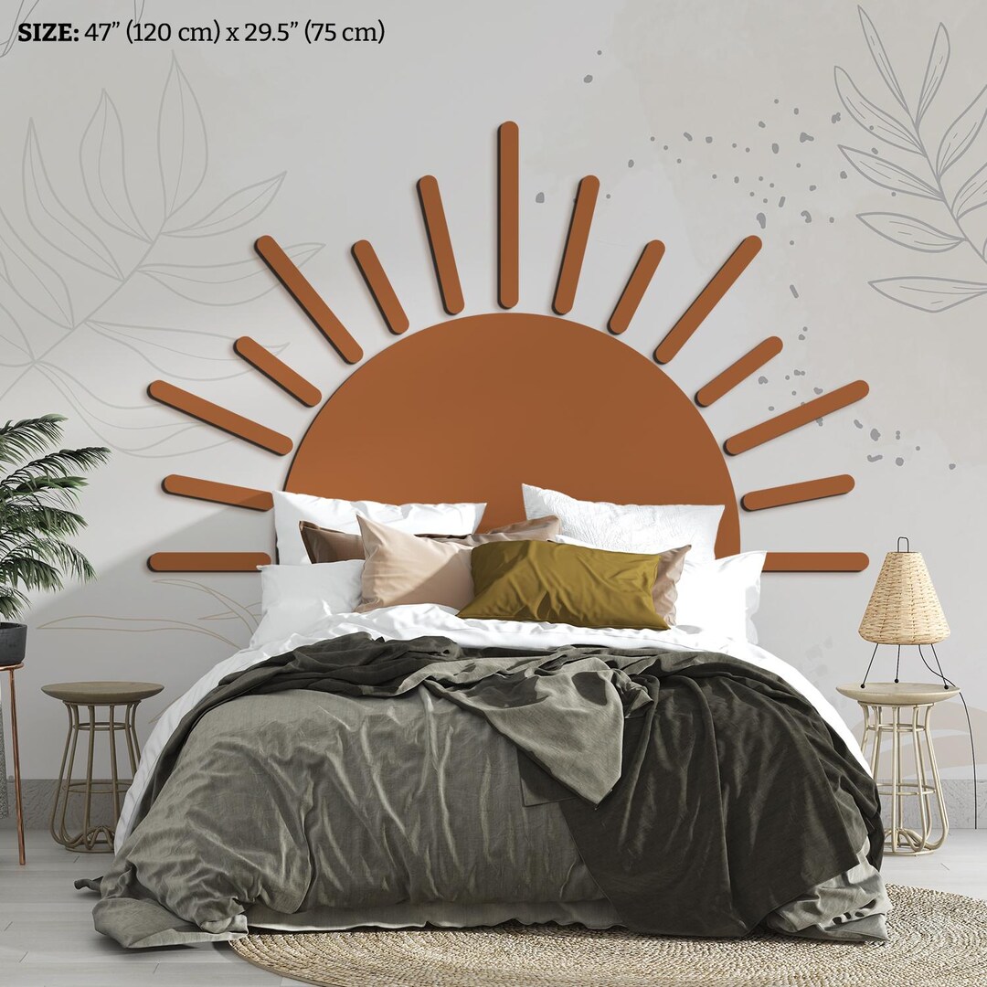 Sun Wooden Headboard, Boho Wood Wall Decor, Above Bed Wall Art, Sun ...