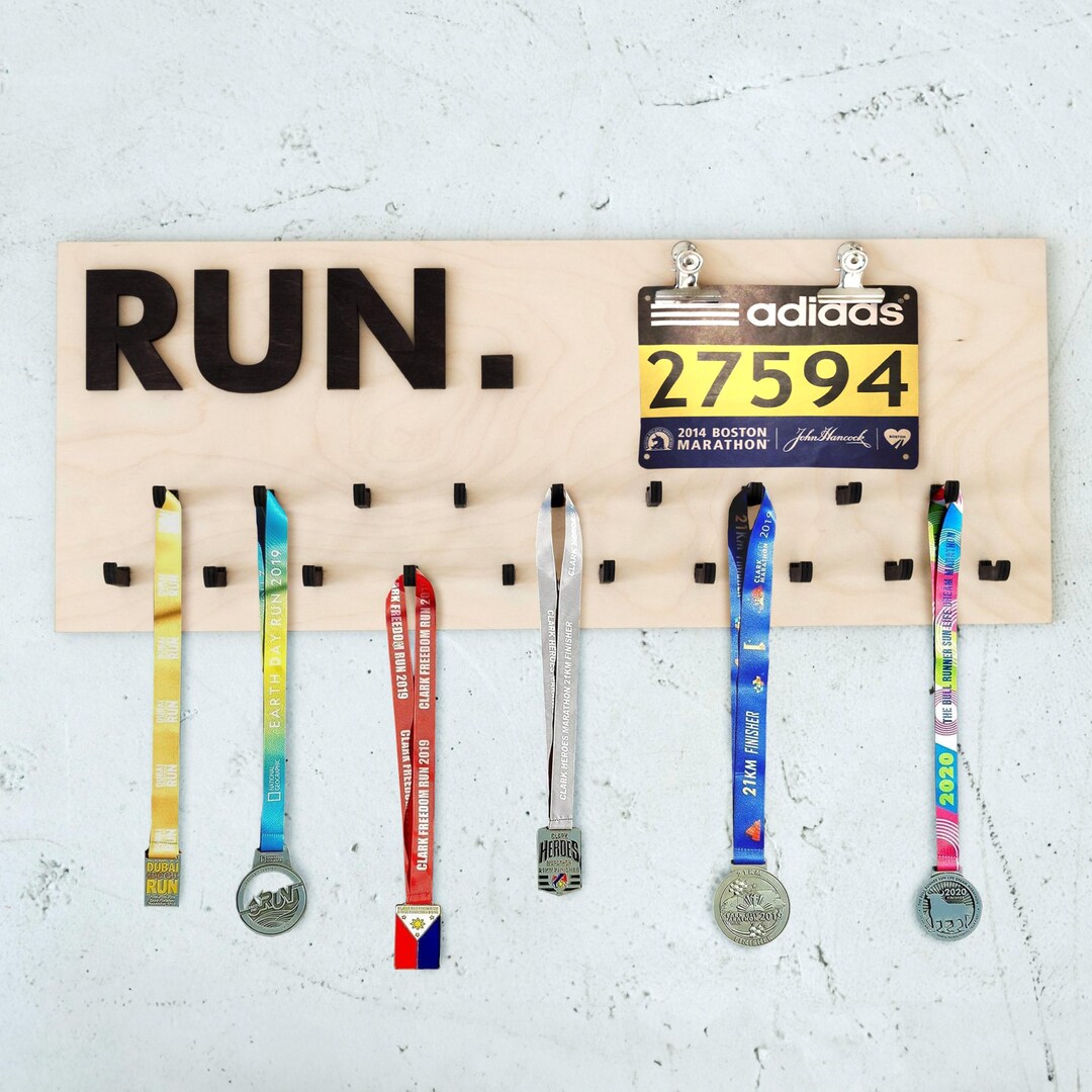 Wood Running Medal Rack, Bib Display Rack, Wooden Marathon Medal Holder ...