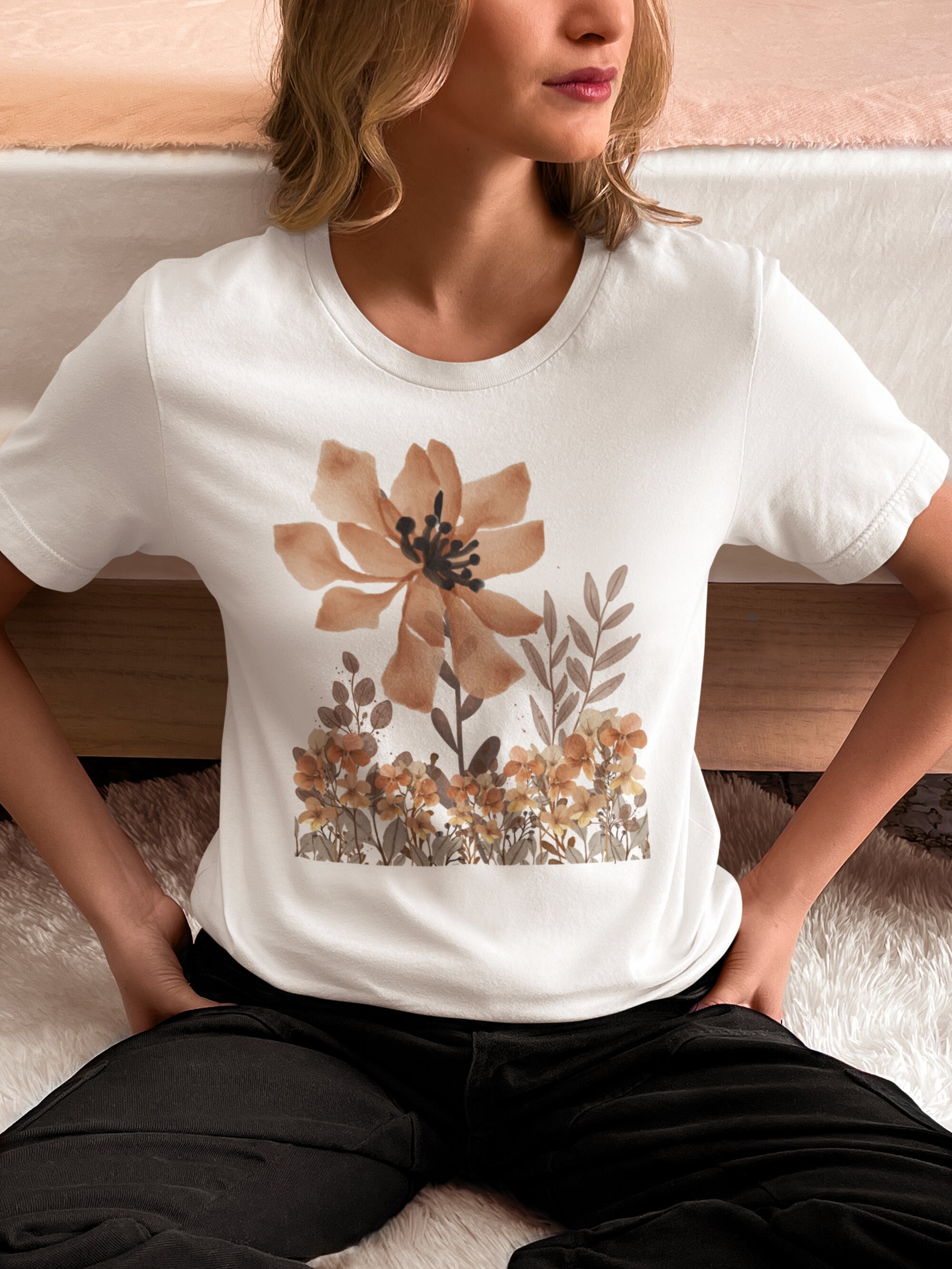 Flower Tee Shirt, Minimalist Shirts for Women, Botanical Tee, Botanical ...