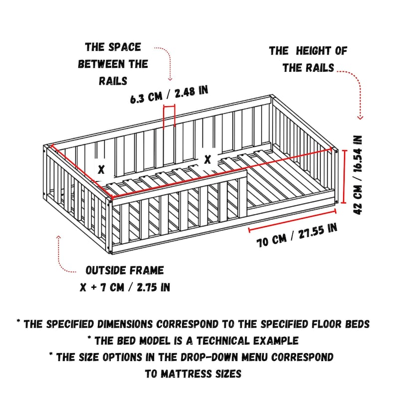 Toddler Bed for US Standards - 2.48 in (6.3 Cm) in Gap Between Rails ...
