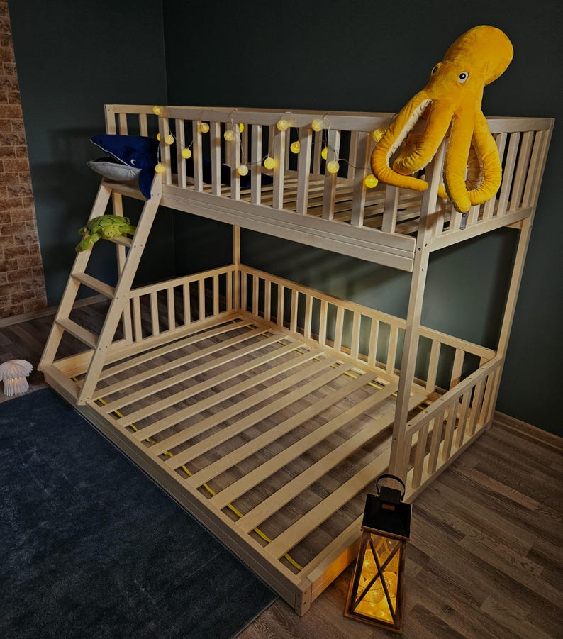 Wooden Bunk Bed for Kids With Safety Rails, Eco Materials, Bed Frame, Bottom Bed, Kinderbett ...
