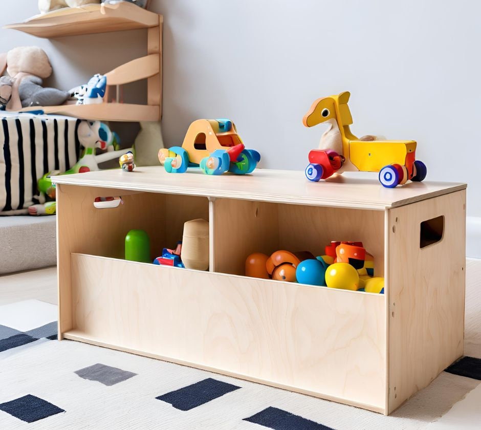 Toddler Storage Box Handcrafted Montessori toy shelf Wooden Toy Organizer plywood storage cabinet Toys storage furniture Toy Box