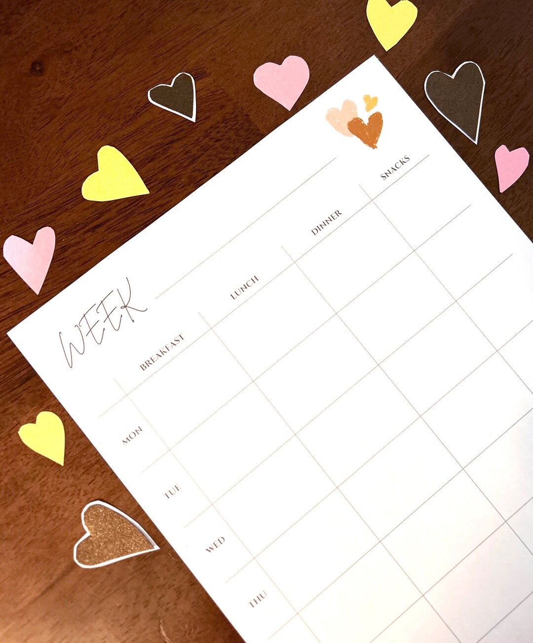 Hearts | Weekly Meal Planner | Printable | DIY | Simple | Mon - Sun - Etsy