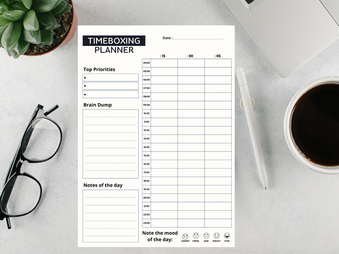 Daily Planner Printable Time Management Template Time Boxing PDF ...