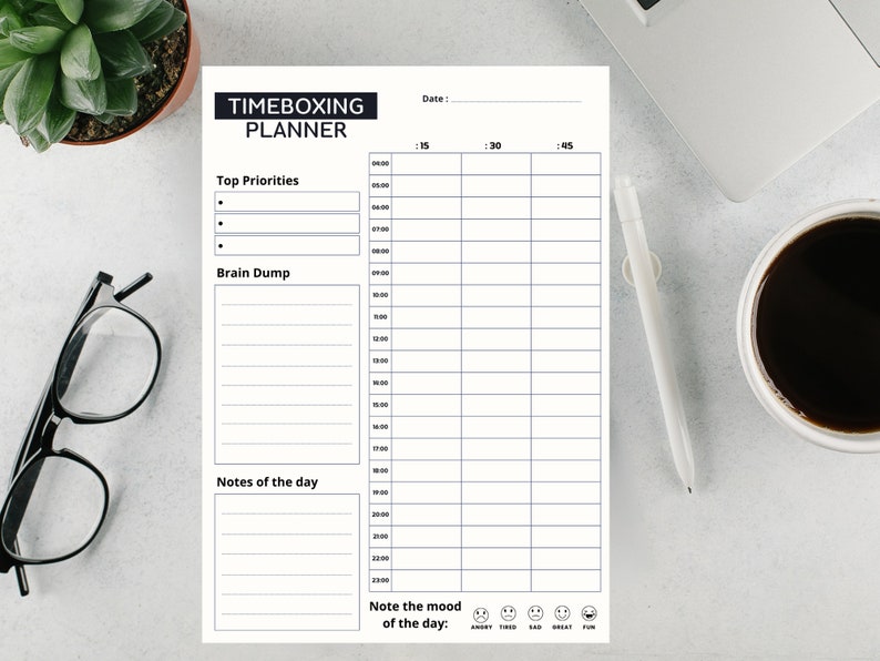 Daily Planner Printable Time Management Template Time Boxing PDF ...
